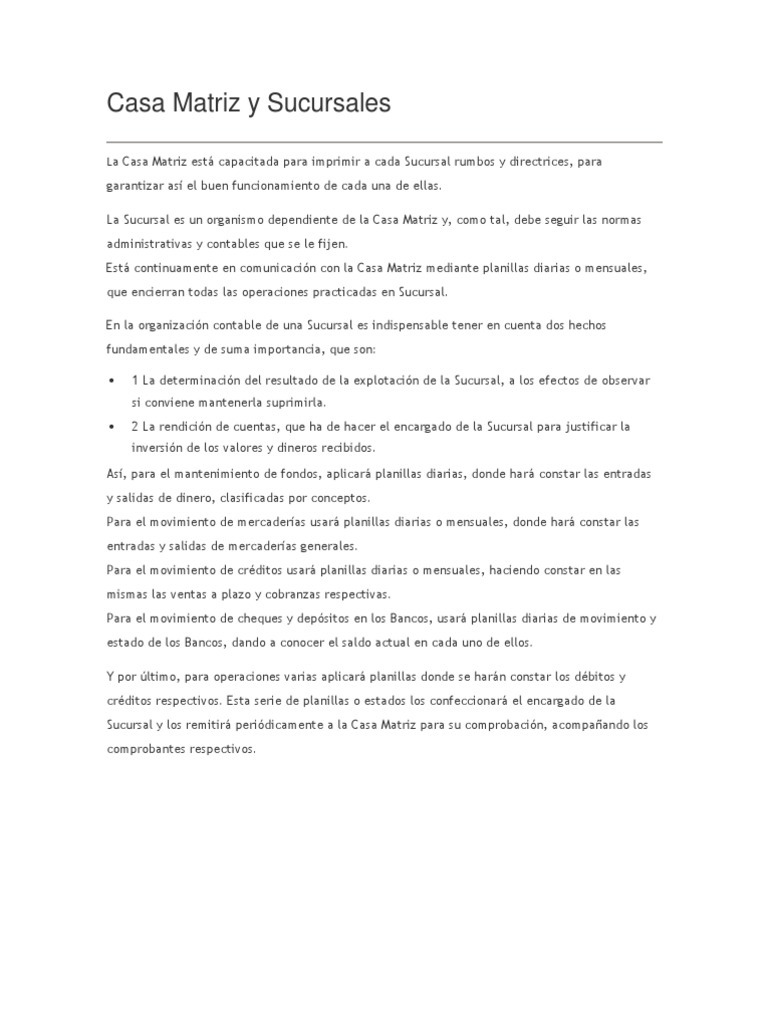 Casa Matriz y Sucursales | PDF | Contabilidad | Economias