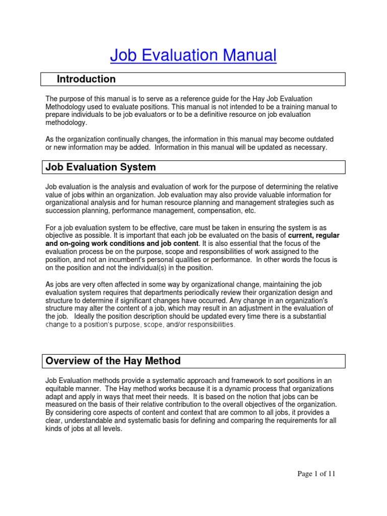 Job Evaluation Manual | PDF | Evaluation | Interpersonal Relationships