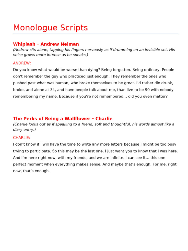 Monologue Scripts | PDF