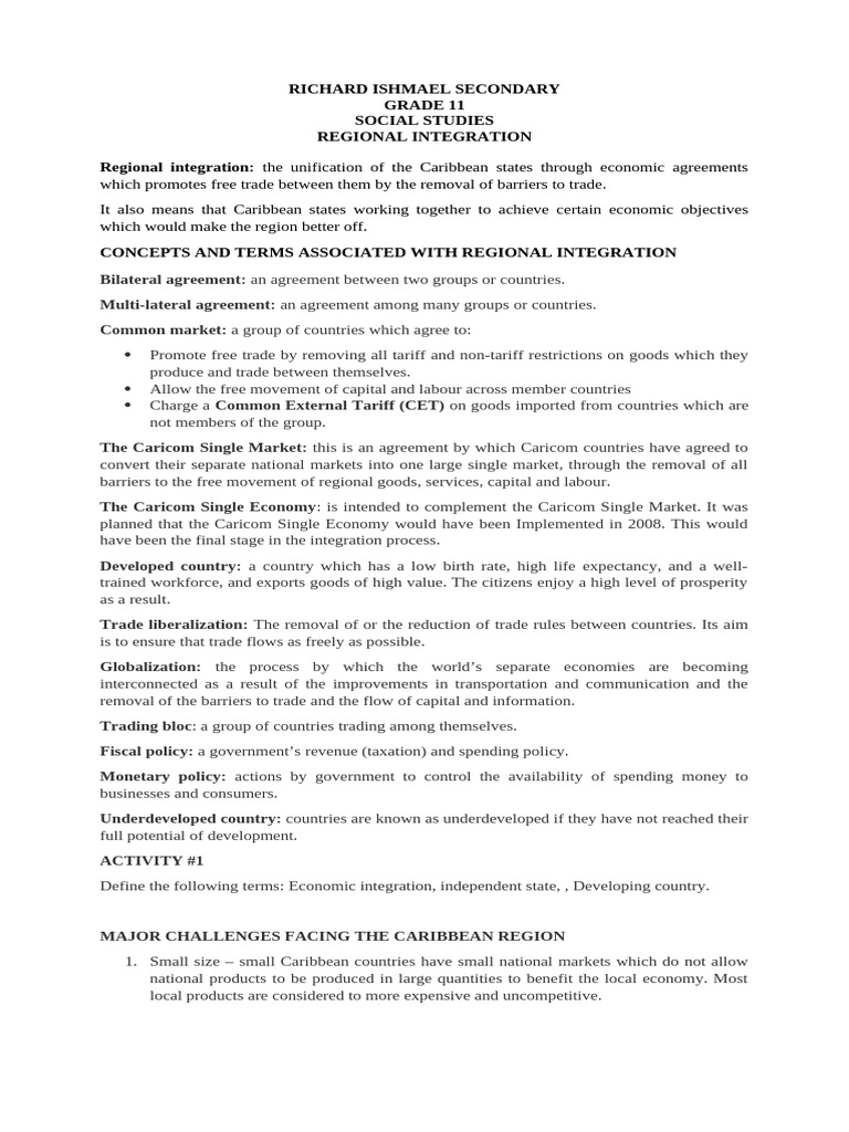 Caribbean Regional Integration Challenges | PDF | Single Market ...