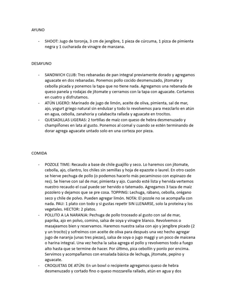 Plan Pau y Hector A Afinar El Grito | PDF | ensalada | Alimentos