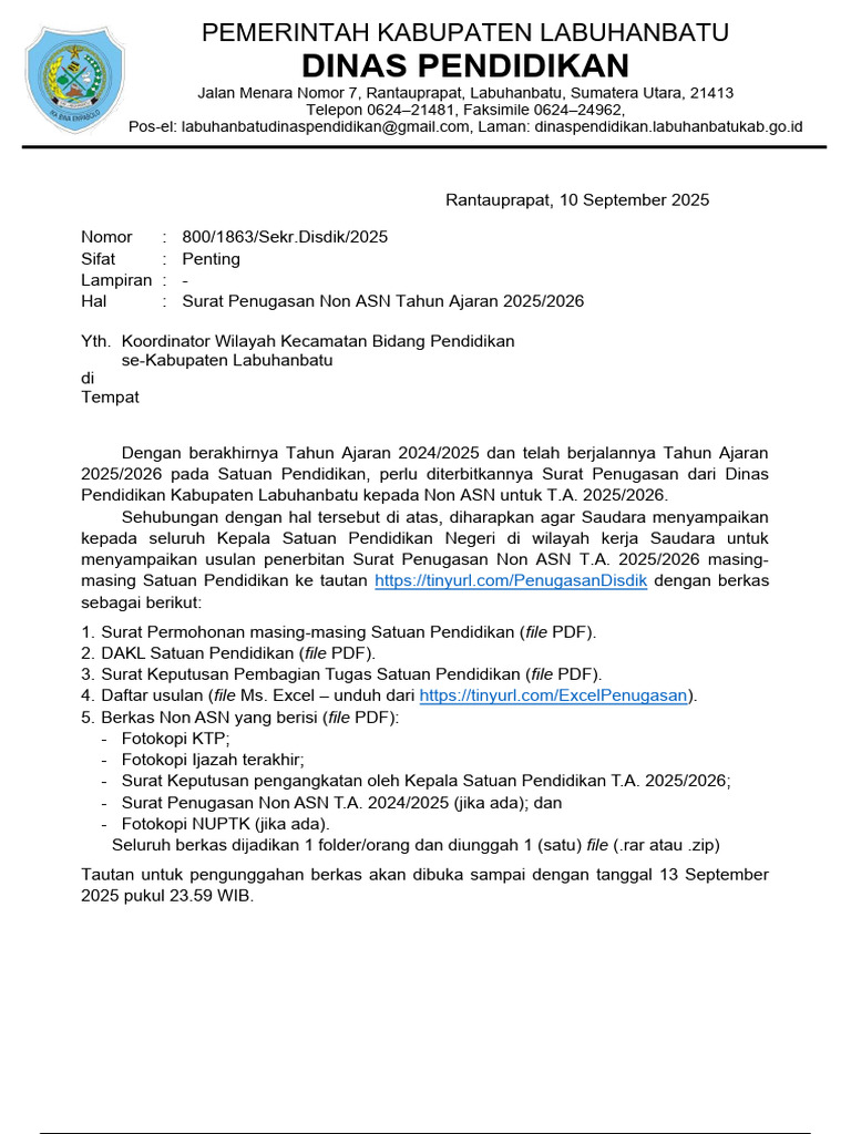 Penugasan Non ASN 2025 - 2026 | PDF