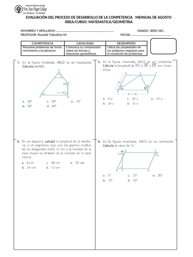 Eval Mensual 3ero Mate y Raz Mat | PDF | Factorización | Álgebra