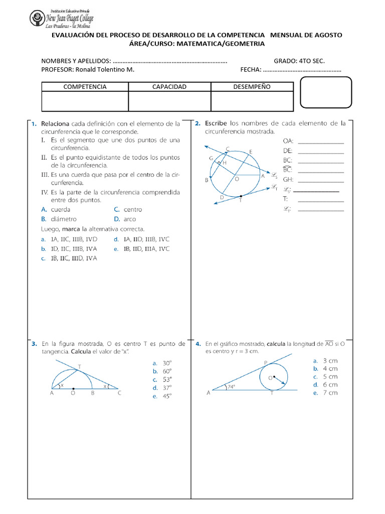 Eval Mensual 4to Mate y Raz Mat | PDF | Matemáticas | Álgebra