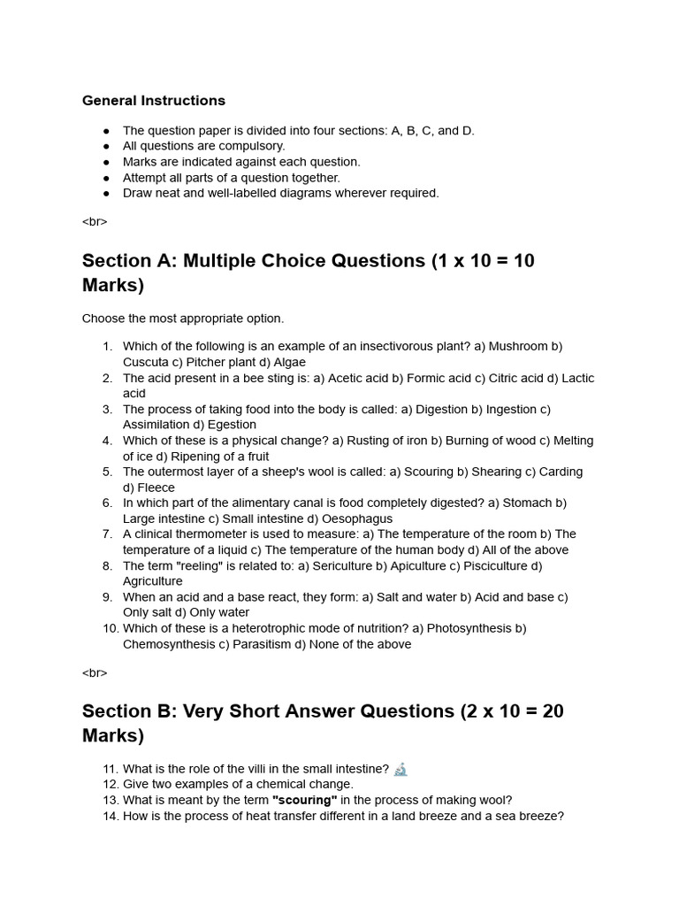 Class 7 science 1st term question paper | PDF | Wool | Acid