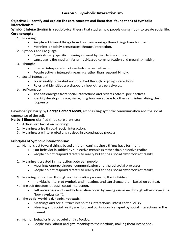 Midterm Lesson 3 Symbolic Interactionism | PDF | Psychological Concepts ...