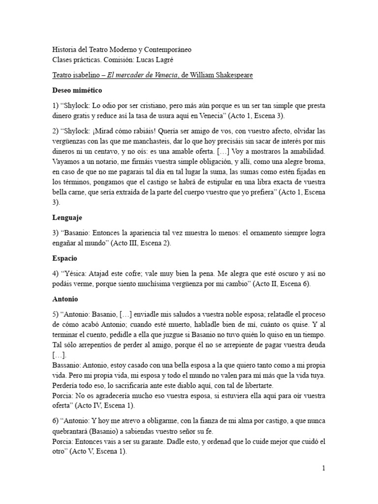 Análisis de "El Mercader de Venecia" | PDF | El mercader de Venecia