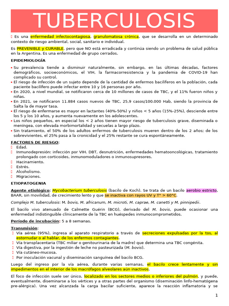 Tuberculosis: Epidemiología y Clínica | PDF | Tuberculosis ...