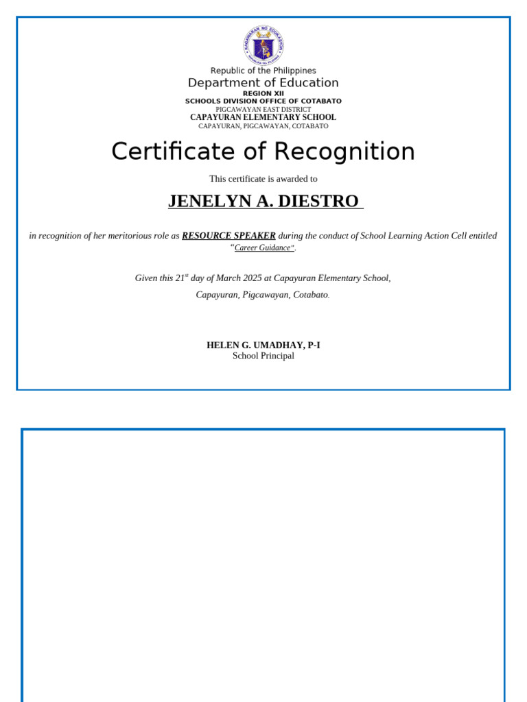 Certificate of Recognition Presenter A4 | PDF