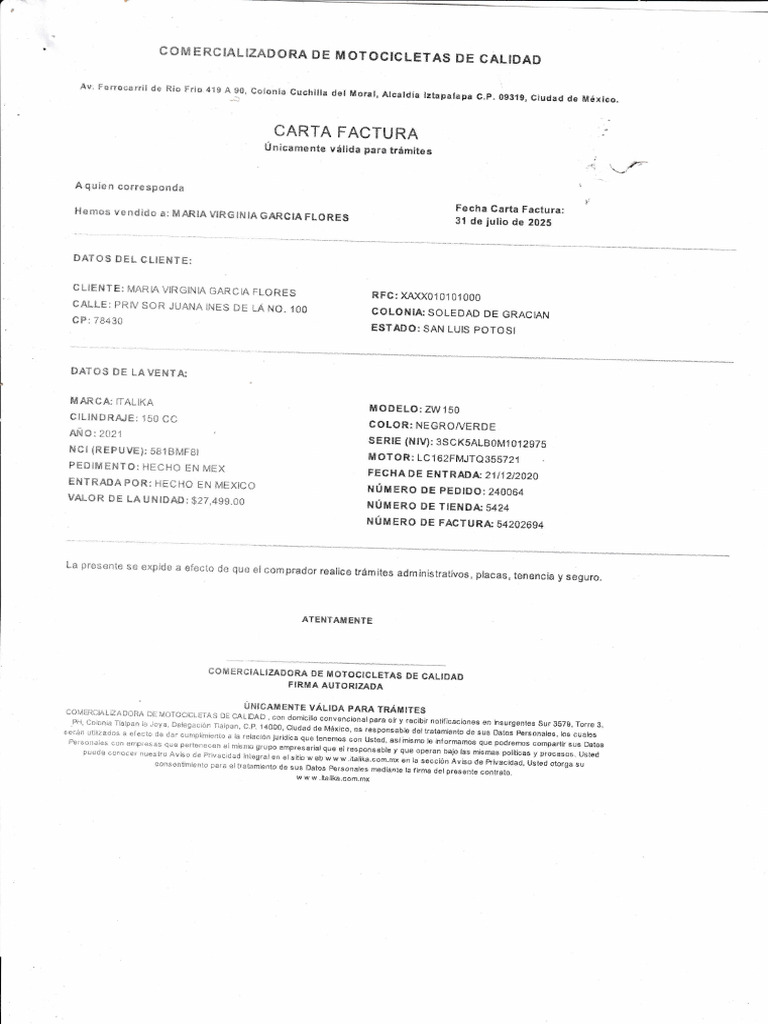 Carta Factura | PDF