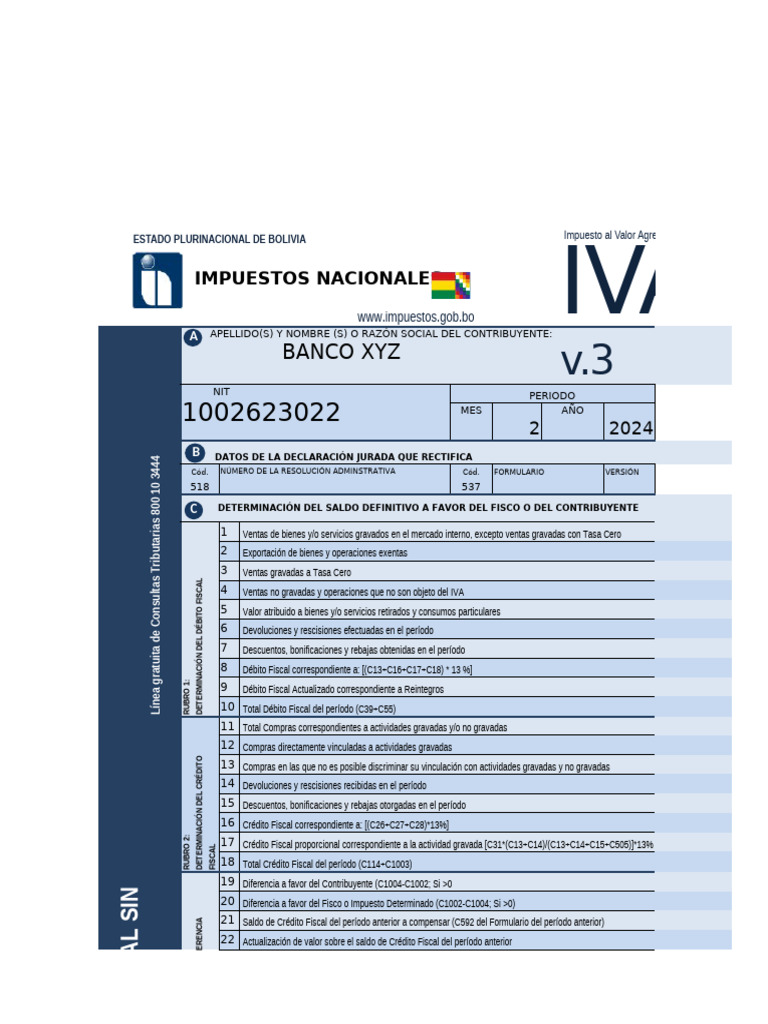 Llenado de Formularios SIN-Ejercicio Banco XYZ | PDF | Impuestos ...