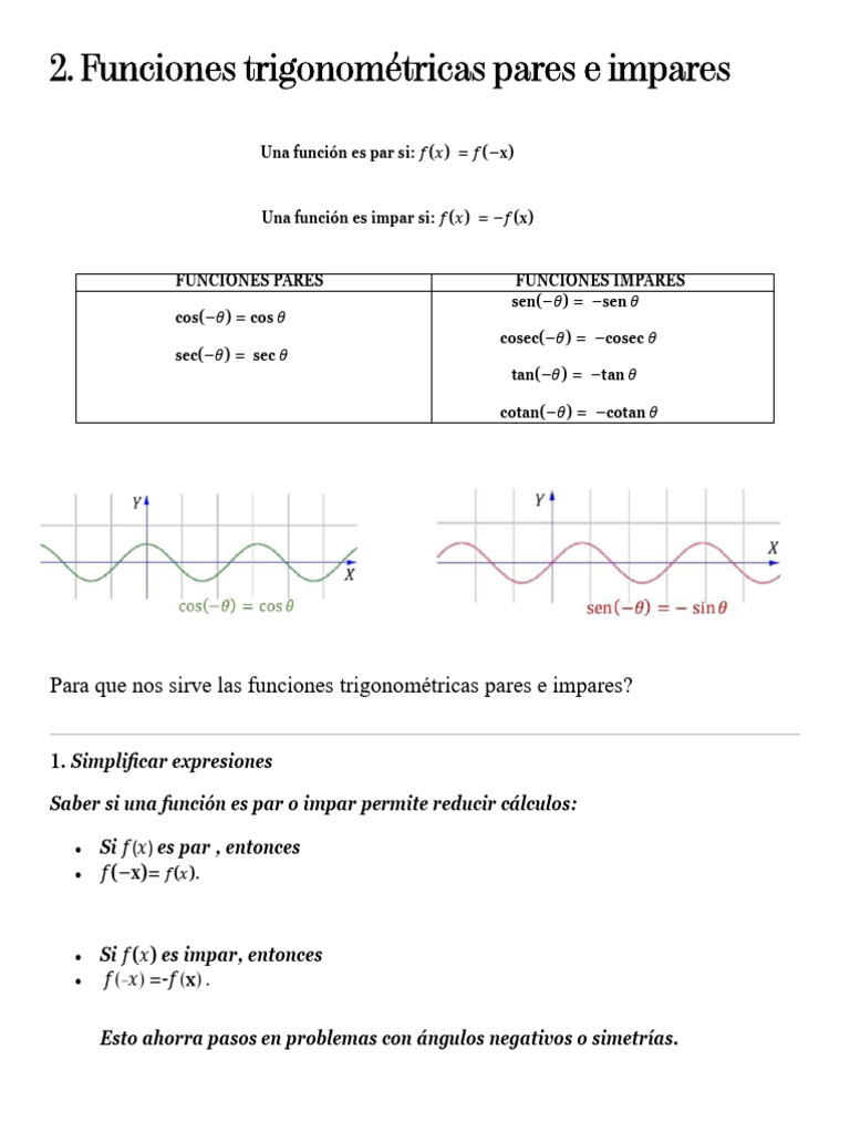 Funciones Trigonométricas: Par e Impar | PDF