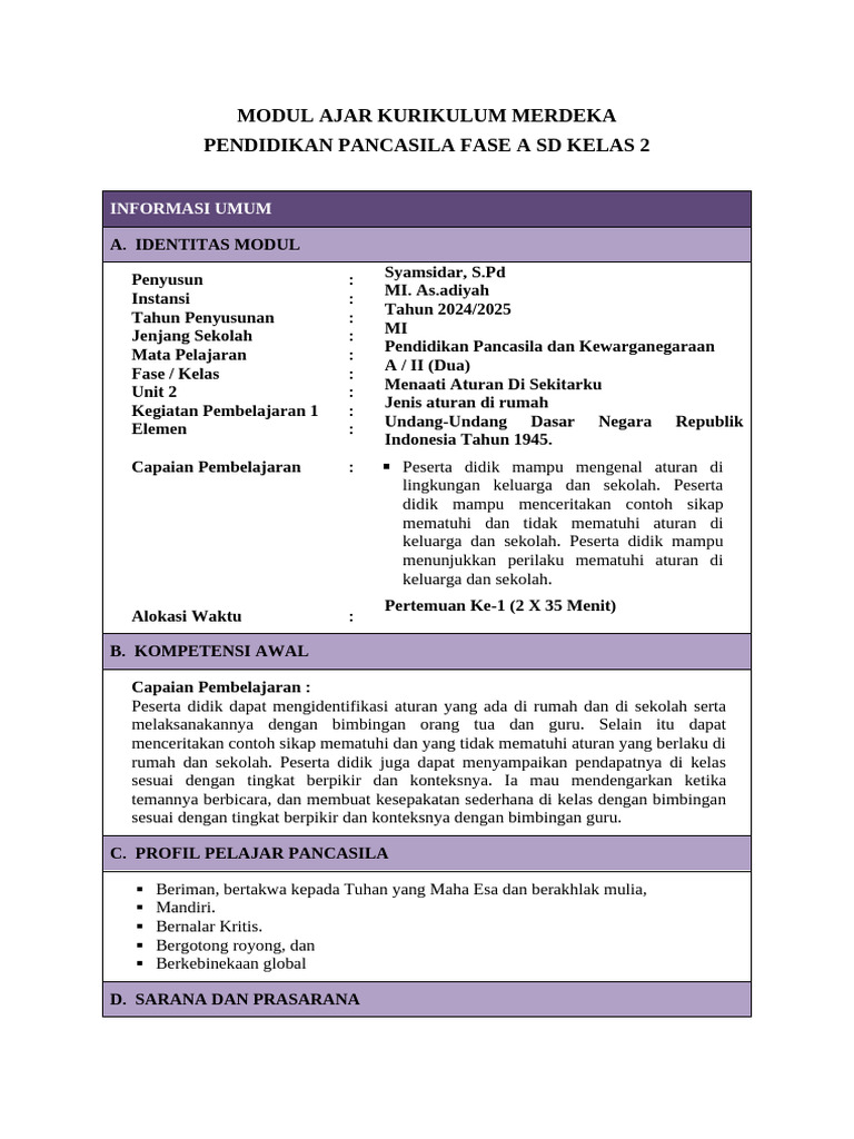 1. Modul Ajar PPKn Kelas 2 - BAB 2 | PDF