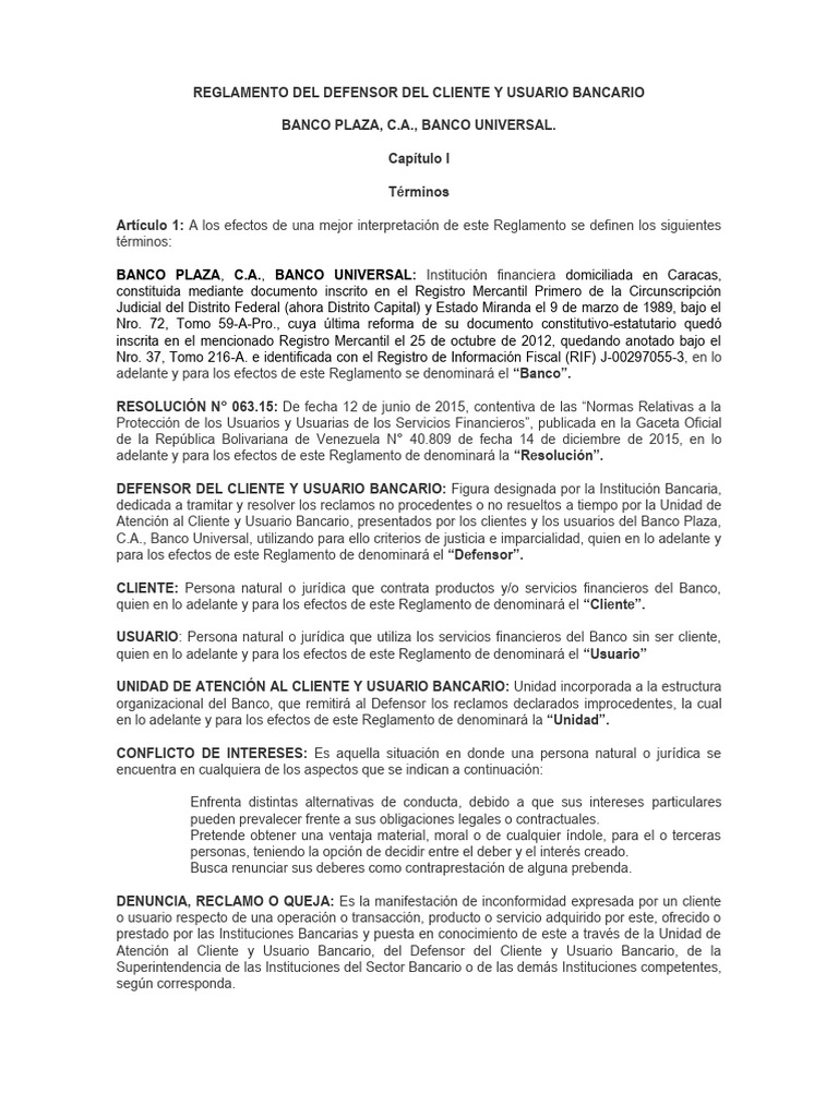 REGLAMENTO-DEL-DEFENSOR-DEL-CLIENTE-Y-USUARIO-BANCARIO-APROBADO-12.09.16 | PDF | Bancos ...