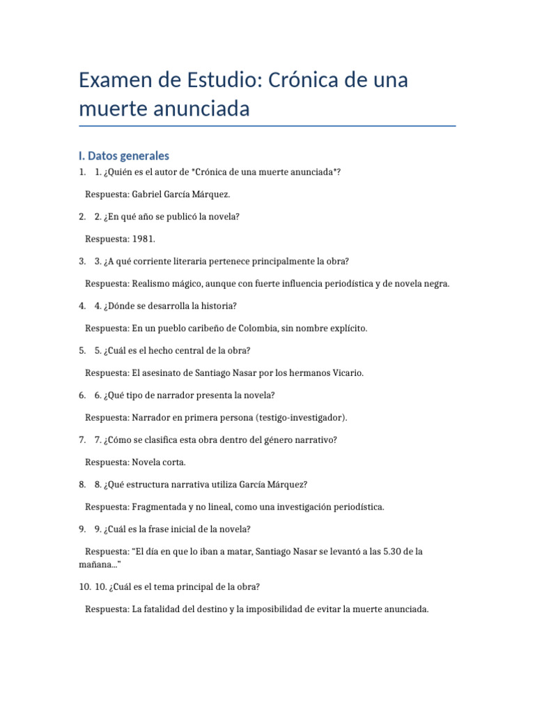 Análisis de *Crónica de una muerte anunciada* | PDF