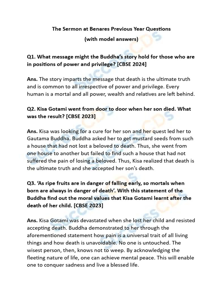 Benares Sermon: Key Questions & Answers | PDF