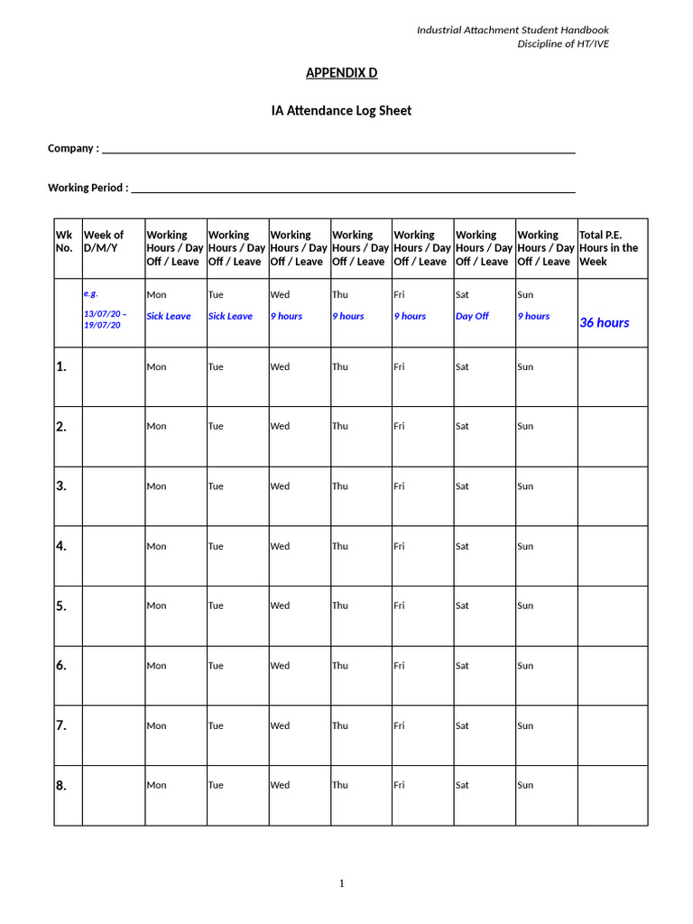 Attendance Log Sheet IA 2023 | PDF
