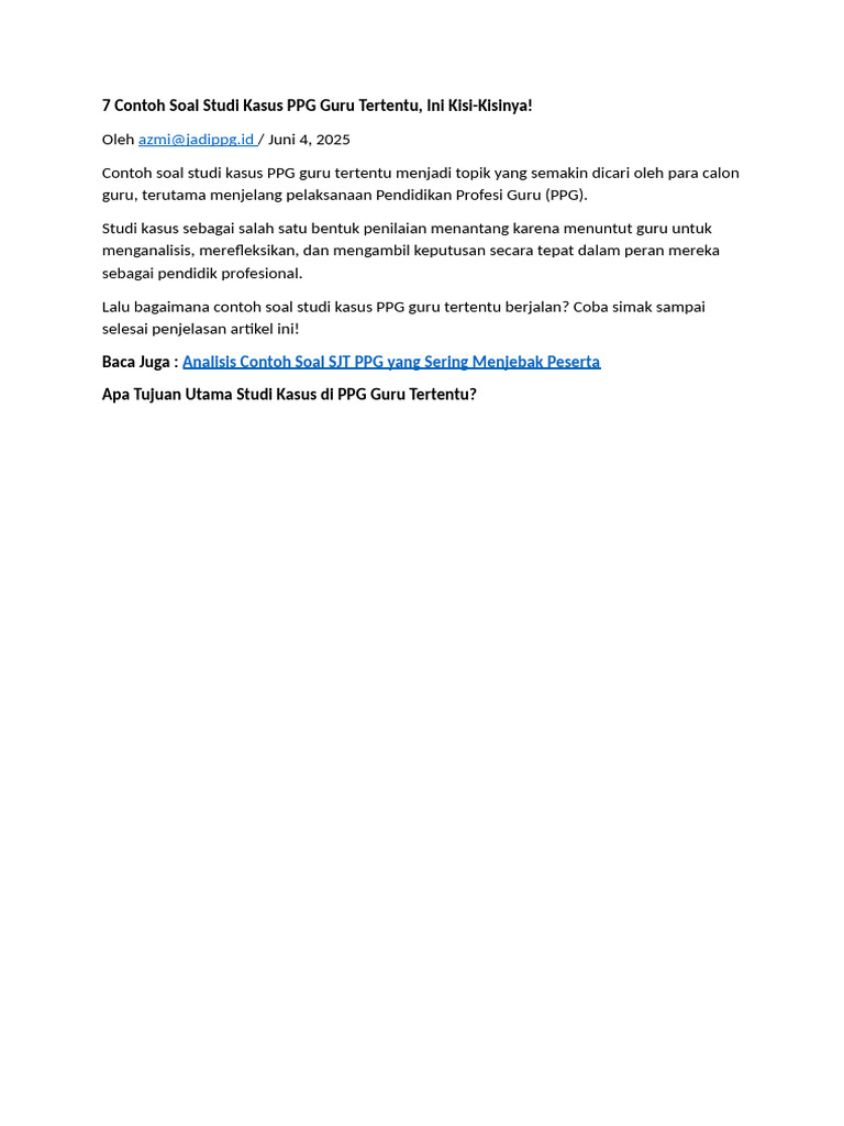 7 Contoh Soal Studi Kasus PPG Guru Tertentu | PDF