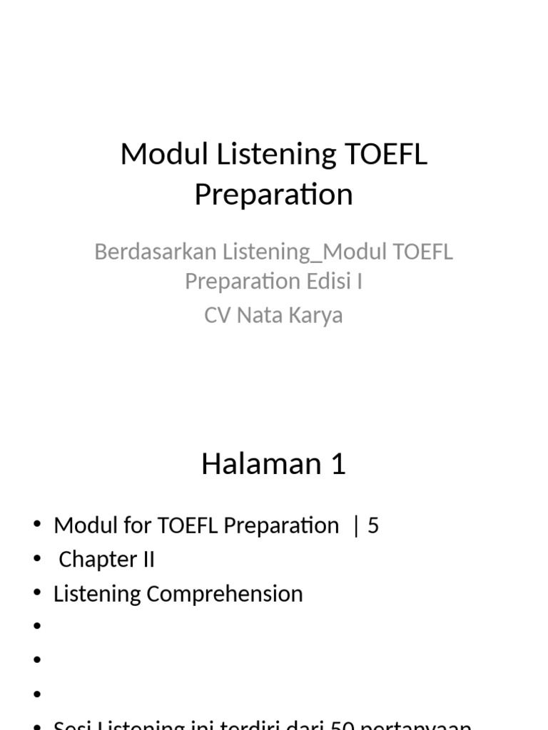 Listening Module for TOEFL Prep | PDF | Standardized Tests | Qualifications
