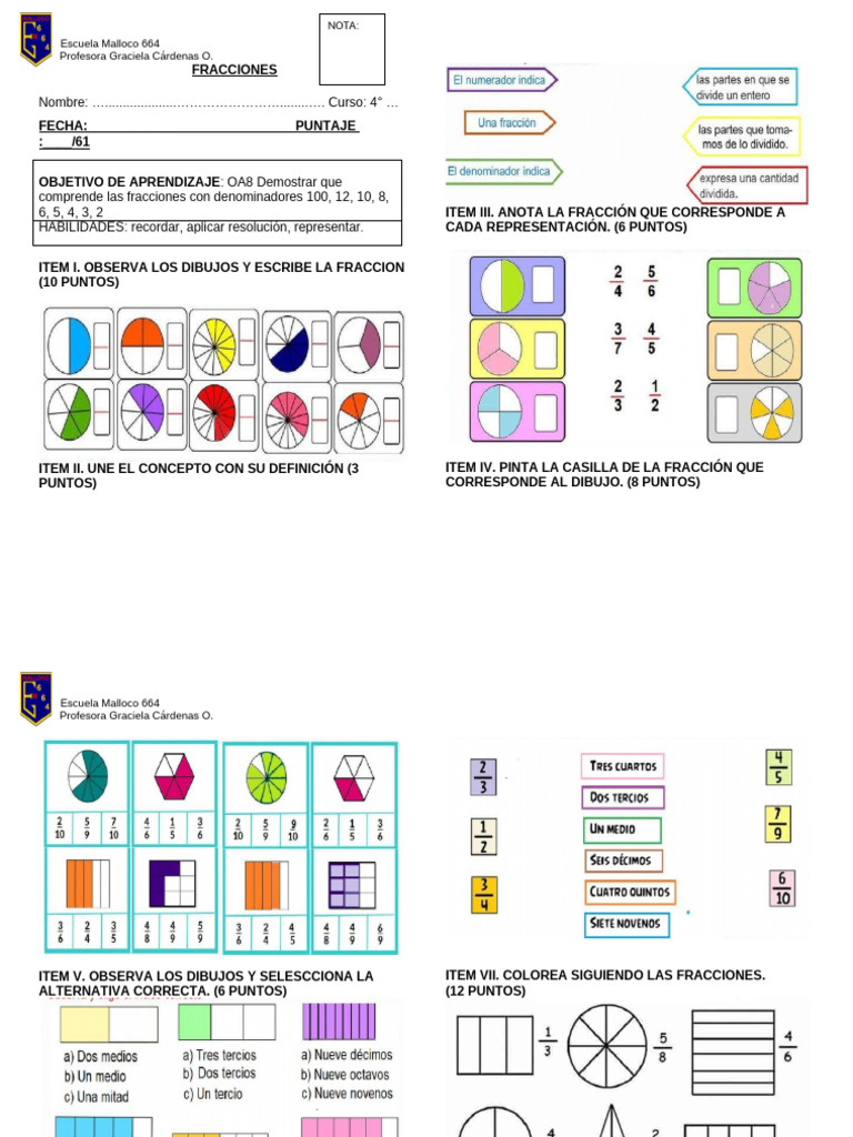 Guía 10 Fracciones Cuartos - 2 | PDF
