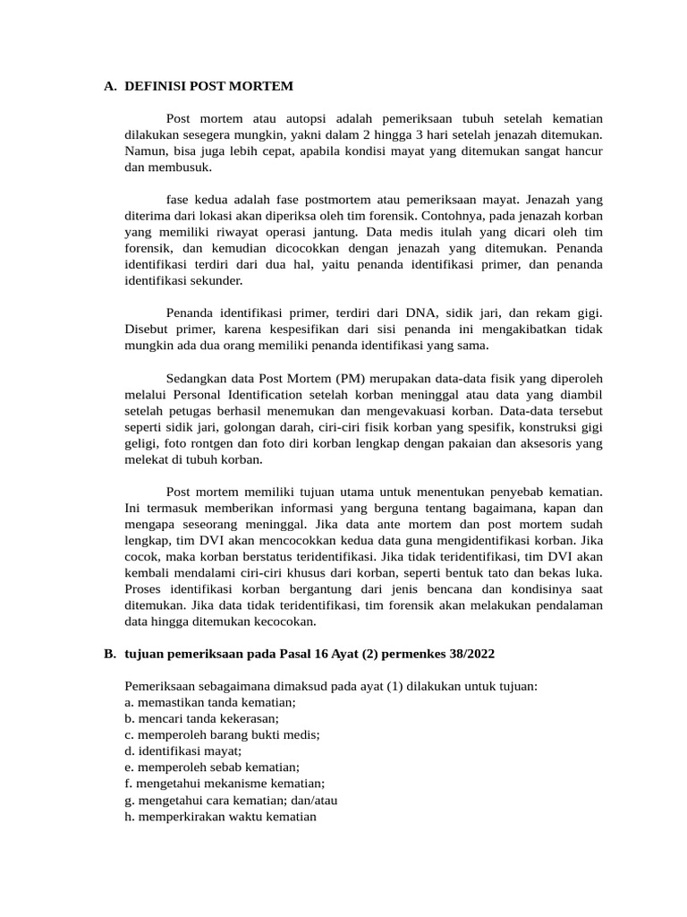 Definisi dan Tujuan Post Mortem | PDF