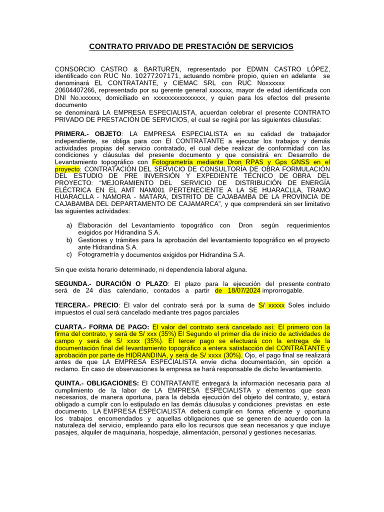 Contrato de Servicios de Topografía con Dron | PDF | Business