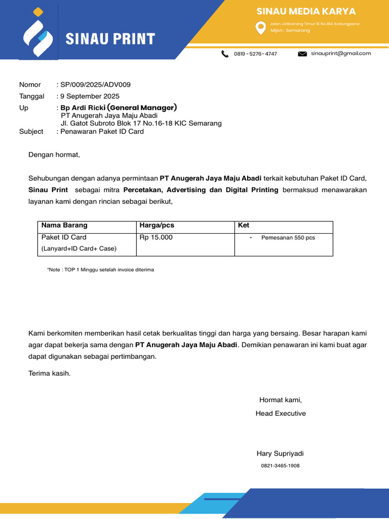 Penawran Id Card PT Anugerah Jaya Maju Abadi | PDF