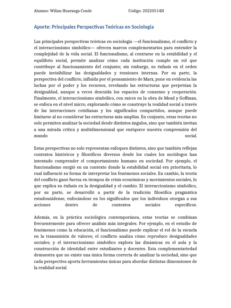 Aporte Perspectivas Teoricas Sociologia HojaCompleta | PDF | Sociología ...