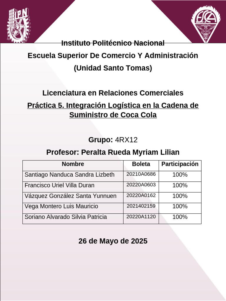 Practica - 5 Integración Logística en La Cadena de Suministro de Coca Cola - EQ3 | PDF ...