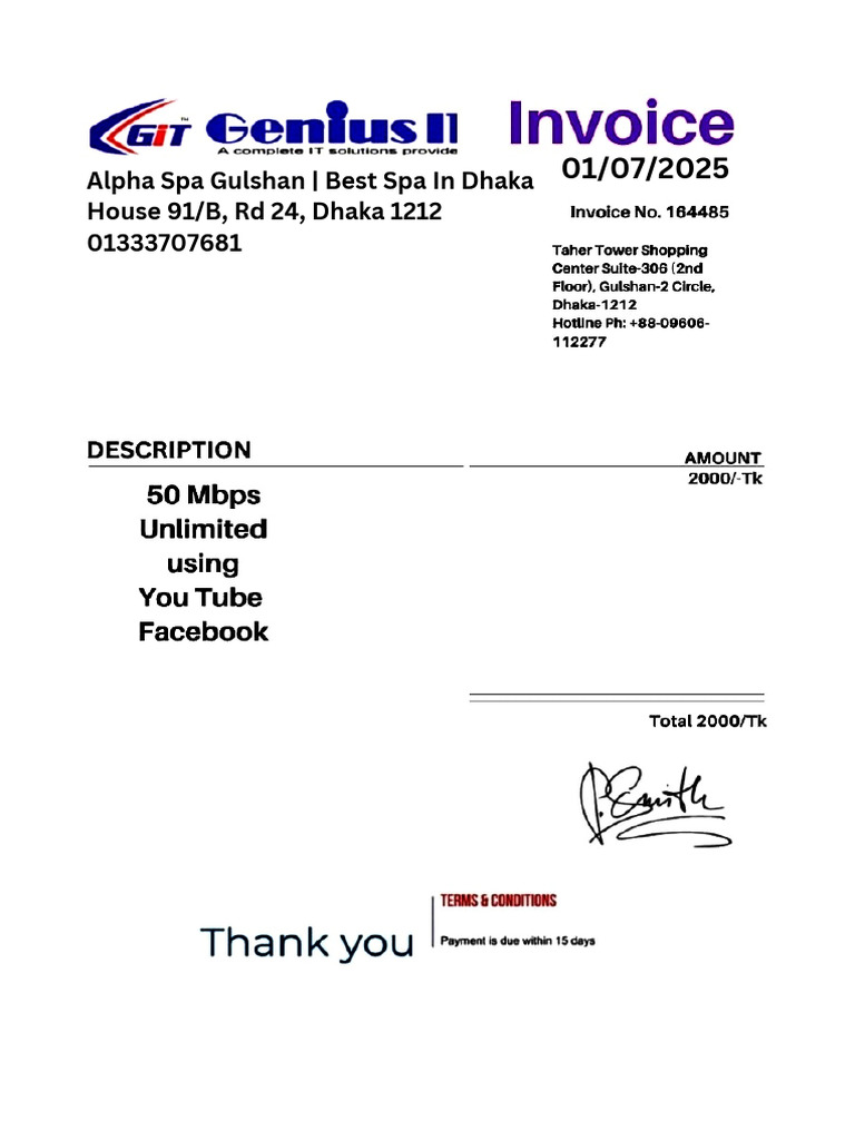 Alpha Spa - Internet Bill | PDF