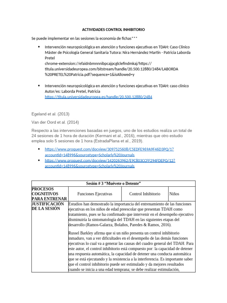 Actividades Control Inhibitorio | PDF | Desorden hiperactivo y deficit ...