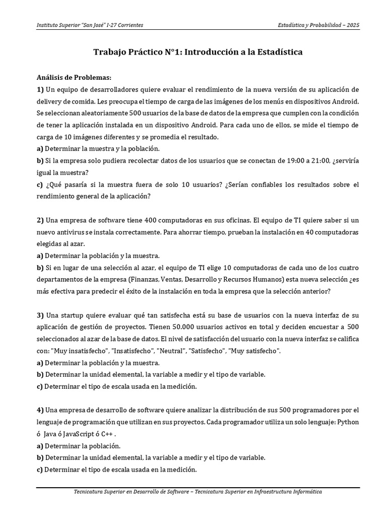 TPN°1 - Introducción A La Estadística | PDF | Lenguaje de programación | Ingeniería de software
