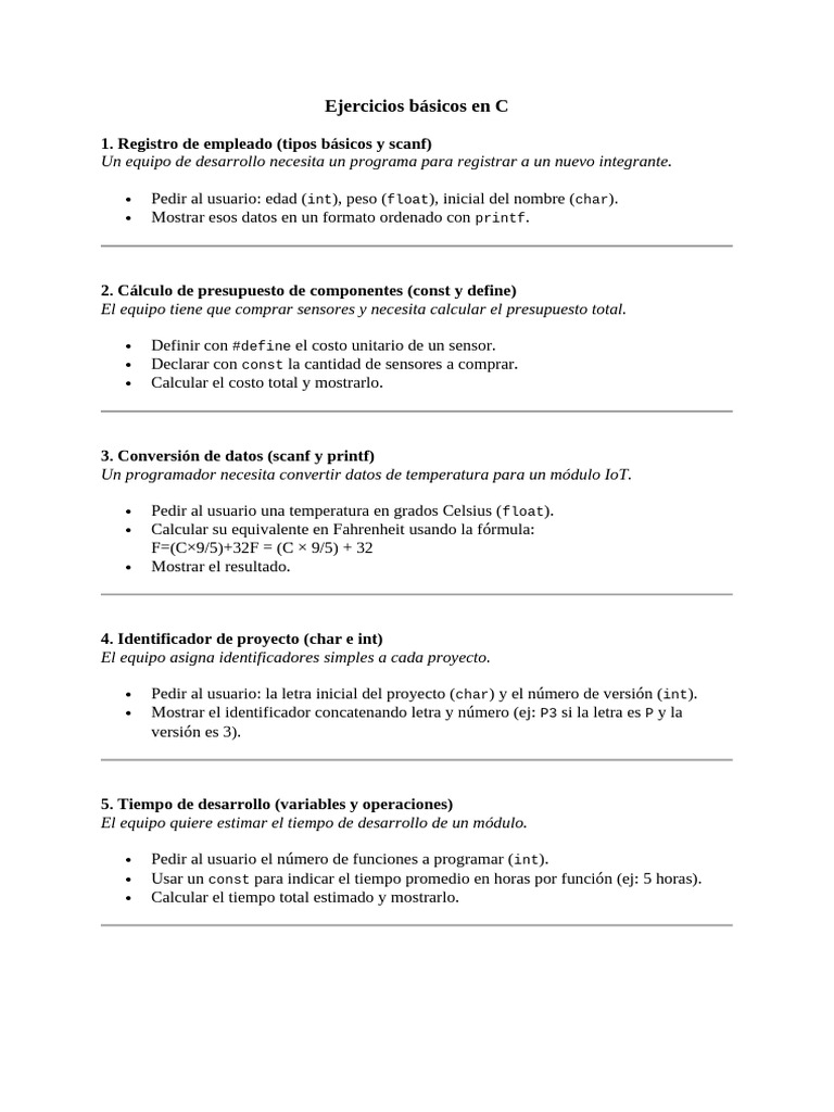Ejercicios en C | PDF