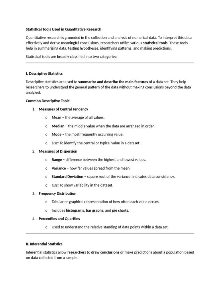 Statistical Tools Used in Quantitative Research | PDF | Statistics ...