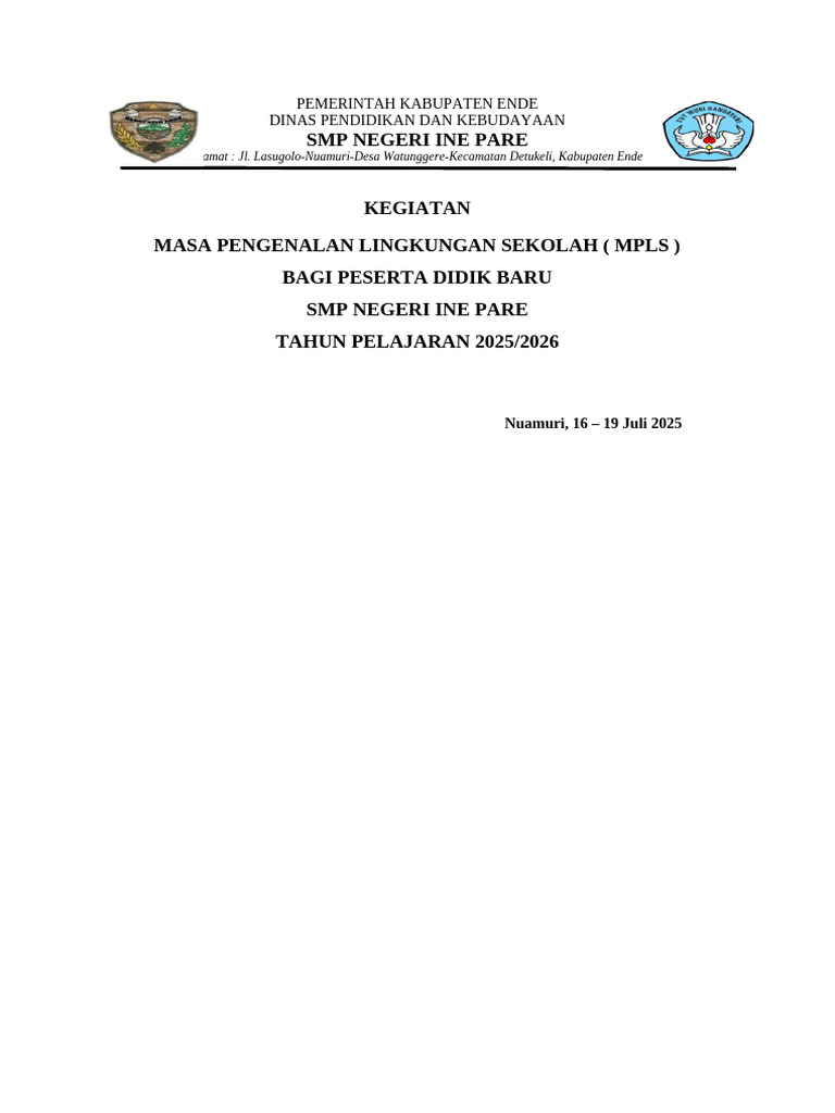 MPLS SMP Negeri Ine Pare 2025/2026 | PDF