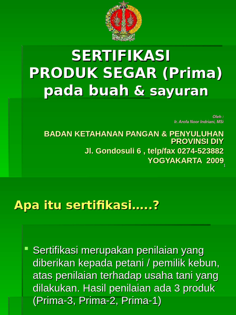 Sertifikasi Produk Segar Prima di DIY | PDF