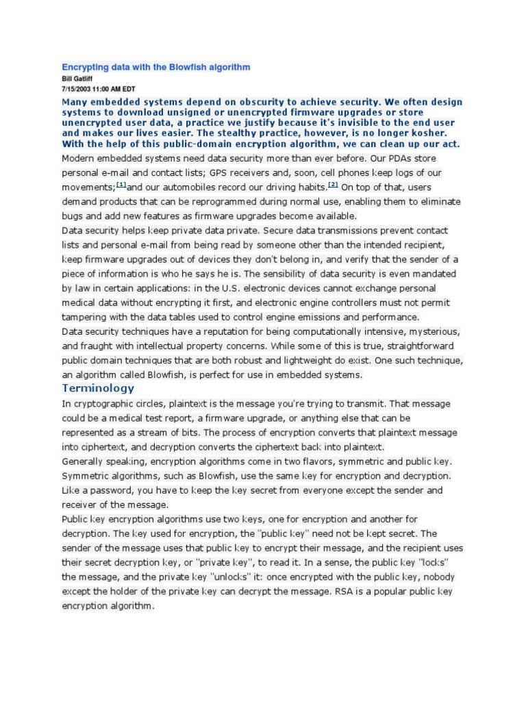 En Crypt Ing Data With The Blowfish Algorithm | PDF | Key (Cryptography ...