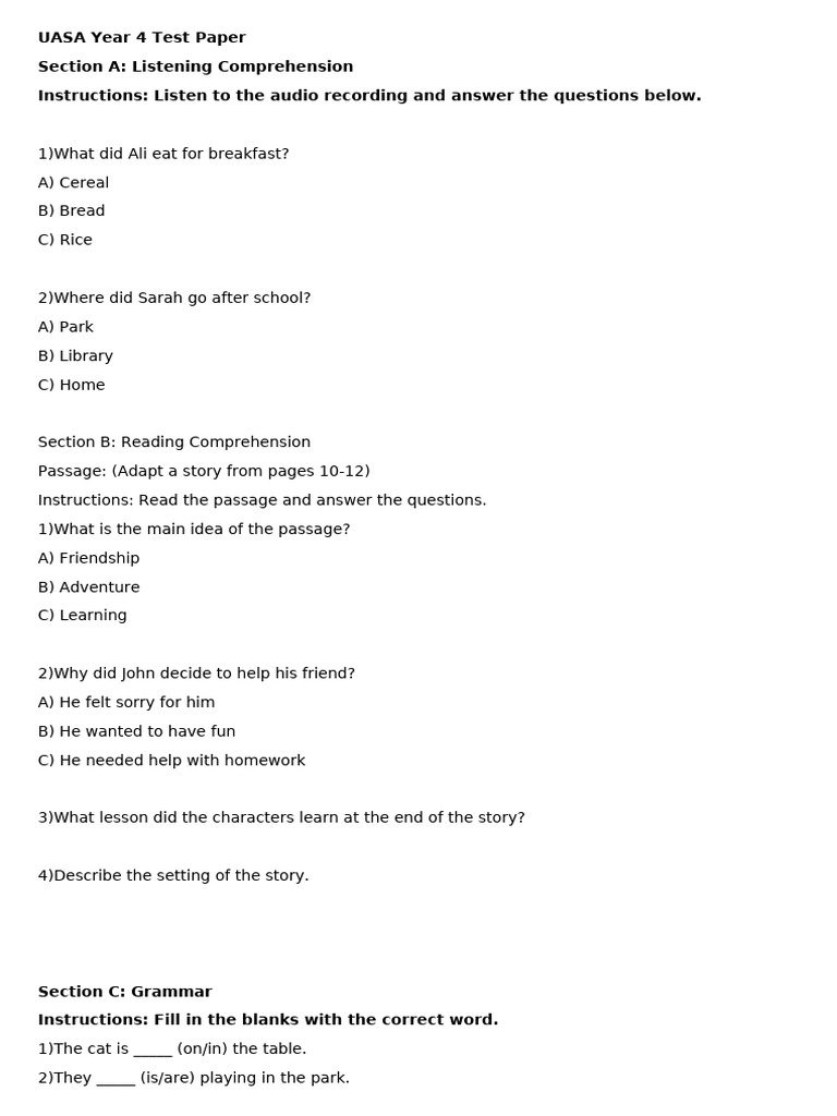UASA Year 4 Test Paper | PDF