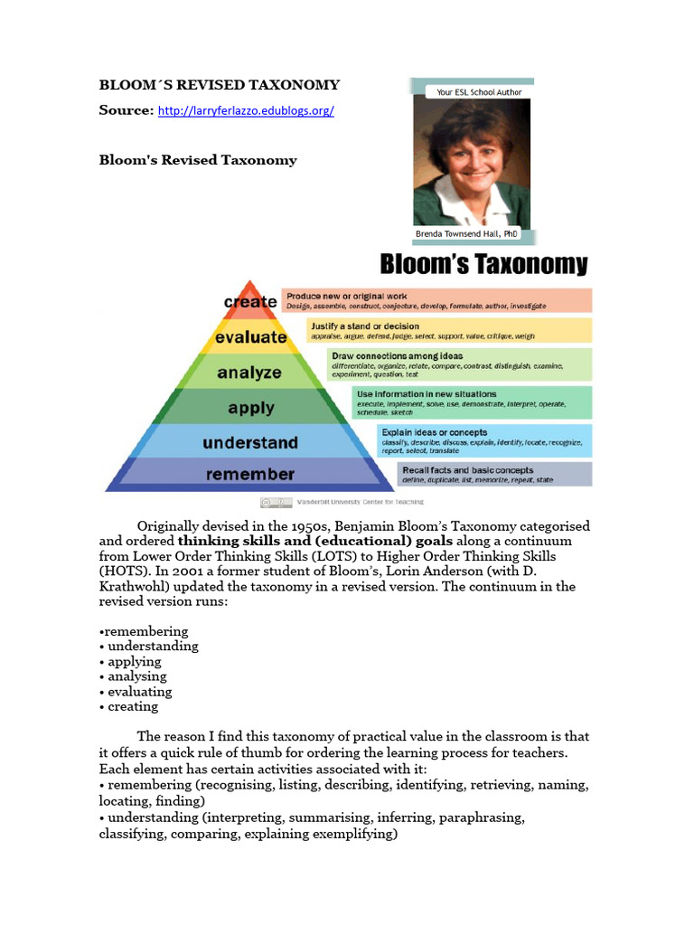 Bloom's Taxonomy for Lesson Planning | PDF | Cognition | Learning