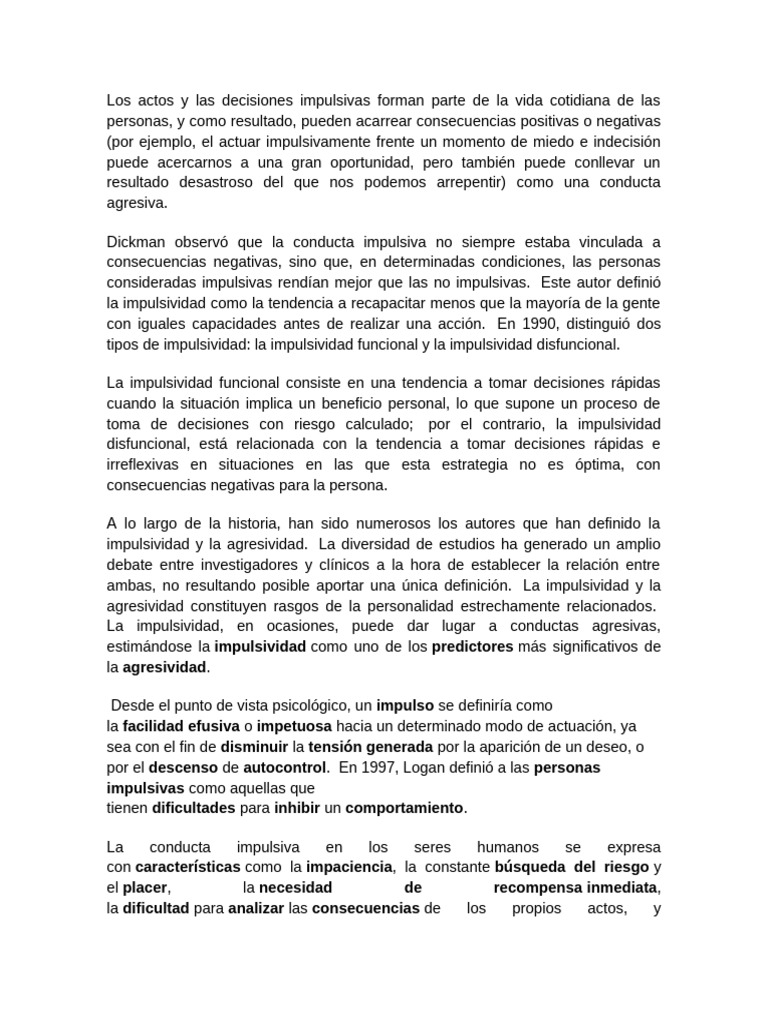 Los Actos y Las Decisiones Impulsivas Forman Parte de La Vida Cotidiana ...