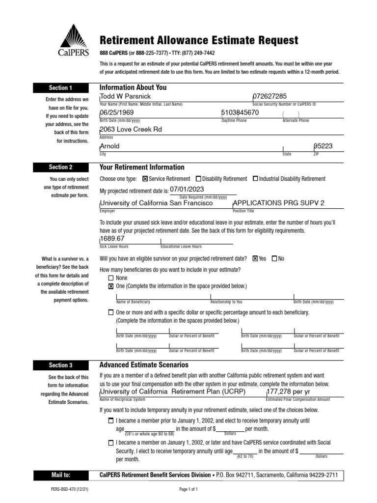 Retirement Allowance Request | PDF | Cal Pers