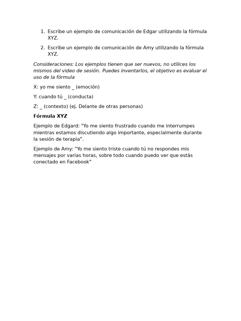 Ejemplos de Comunicación con Fórmula XYZ | PDF