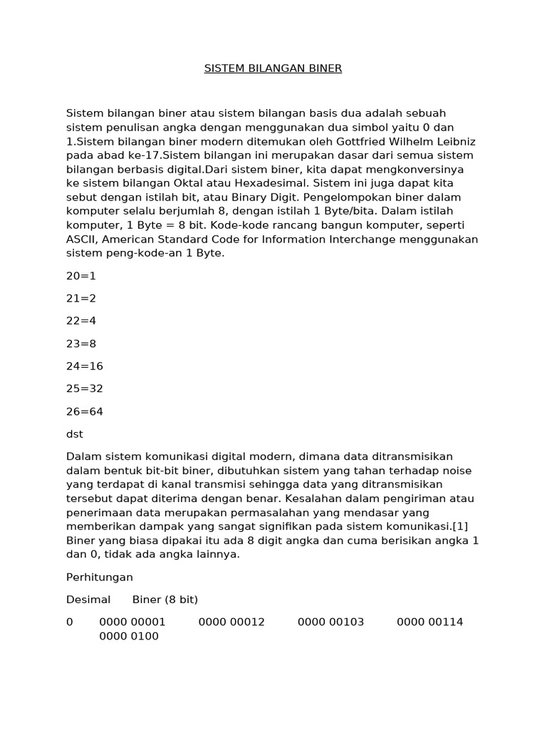Menghitung Tabel Biner 4 Bit | PDF
