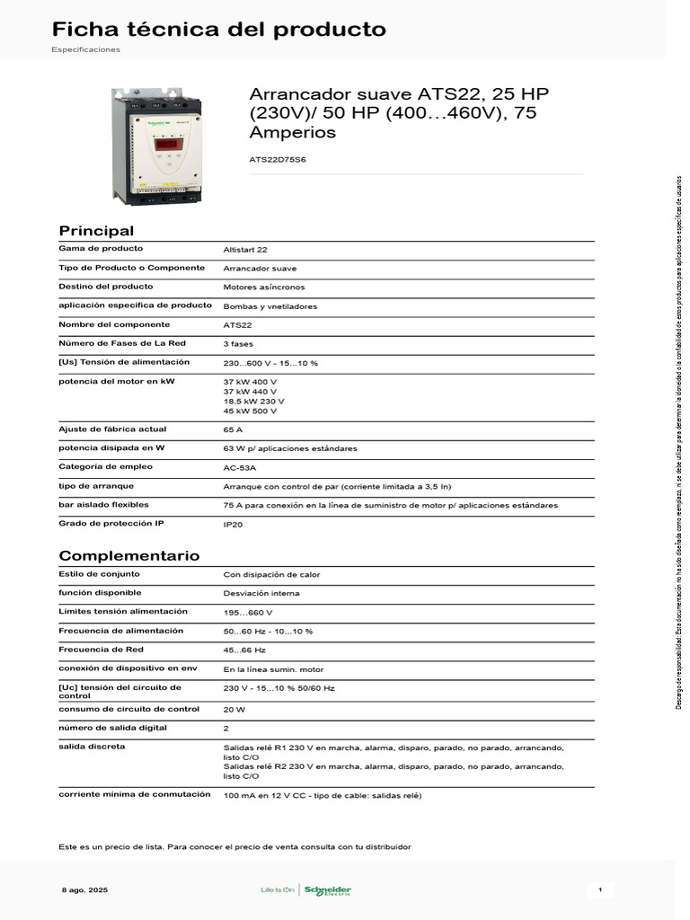Schneider Electric - Altistart-22 - ATS22D75S6 | PDF | Relé ...