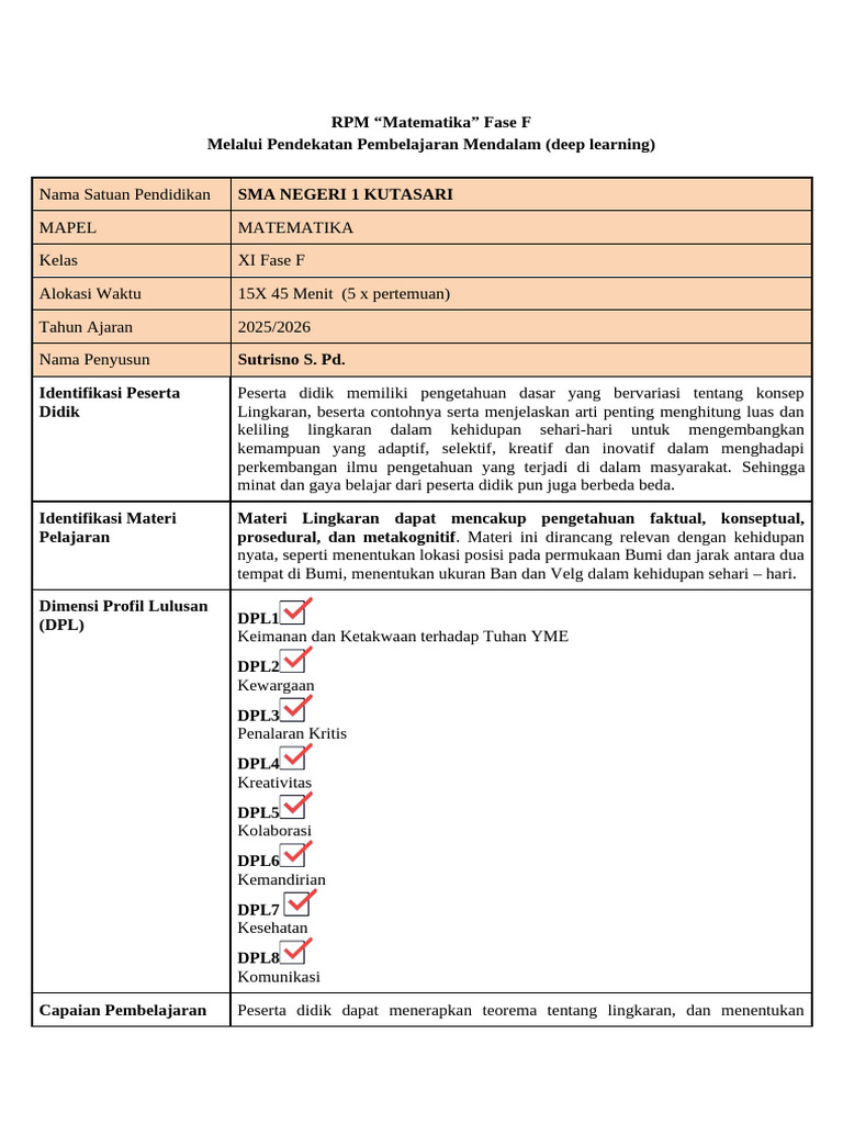 RPM Deep Learning Matematika Fase F Lingkaran | PDF