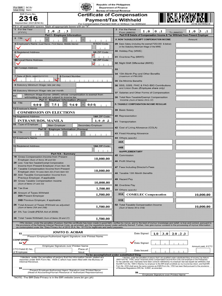BIR Form 2316 BSKE 2023 10k | PDF