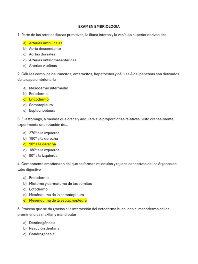 Examen Embriologia | PDF | Corazón | Abdomen