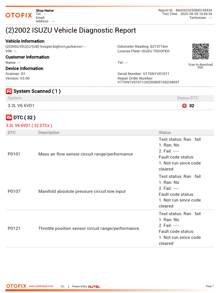 2002 ISUZU Vehicle Diagnostic Report - 2025085105434 | PDF | Rotating ...