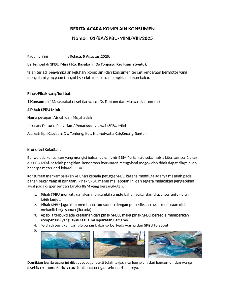 Berita Acara Komplain Konsumen | PDF