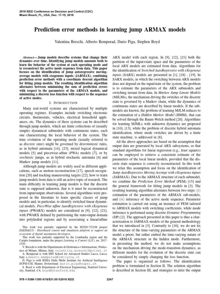 Prediction Error Methods in Learning Jump ARMAX Models | PDF | Mean ...